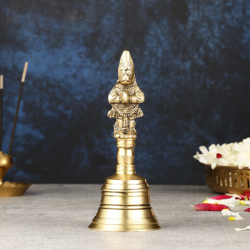 Brass Lord Hanuman Temple Hand Bell for Pooja | Height 5.5 inch ...